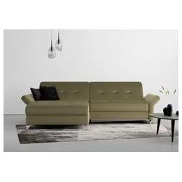 Ecksofa Inosign "Maredo L-Form" Sofas Gr. B/H/T: 284 cm x 89 cm x 179 cm, Samtoptik, mega-Recamiere links, mit Kopfteilverstellung und mit Armteilfunktion, grün (olive) Federkern, wahlweise auch mit Kopfteil- und Armlehnverstellung