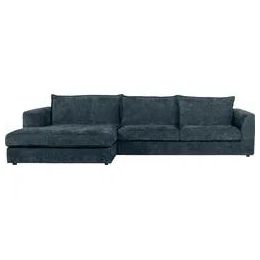 Ecksofa furninova "Big Band Dawn" Sofas Gr. B/H/T: 334 cm x 87 cm x 157 cm, Velourstoff grob, Recamiere links-Armlehne rechts, ohne Bettfunktion, blau (petrol) im skandinavischen Design