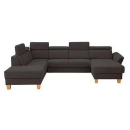 Wohnlandschaft Home Affaire "Conville U-Form" Sofas Gr. B/H/T: 322cm x 84cm x 217cm, Luxus-Microfaser Euphoria, Ottomane links, inkl.Kopfteilverstellung, ohne Bettfunktion und Bettkasten, grau (fango) Kopfteilverstellung wahlweise mit Bettfunktion und Bettkasten