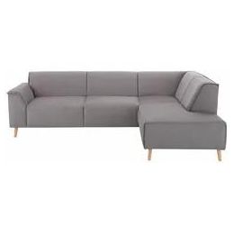 Ecksofa Home Affaire "Julia L-Form", grau (mittelgrau), B:263cm H:81cm T:191cm, Struktur fein ( 100% Polyester), Struktur weich (92% Polyester, 8% Nylon), Luxus-Microfaser Lederoptik (100% Polyester), Sofas, Federkern-Polsterung, Holzfüße, Keder