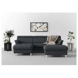 Sit & More Ecksofa SIT&MORE "Marano L-Form" Sofas Gr. B/T: 257 cm x 166 cm, Soft clean, mega-Recamiere links, ohne Bettfunktion-ohne Bettkasten-inklusive Kopfteilverstellung-Fußfarbe: Nickel satiniert, grau (dunkelgrau) inklusive Kopfteilverstellung, wahlweise mit Bettfunktion, Bettkasten