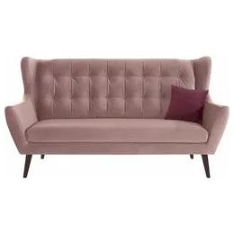 3-Sitzer Andas "Hemmink" Sofas Gr. B/H/T: 197cm x 107cm x 94cm, Samtvelours, ohne Funktion, rosa (altrosa, bordeaux) mit Knopfheftung