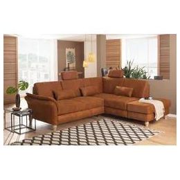 Ecksofa Home Affaire "Palace L-Form" Sofas Gr. B/H/T: 259 cm x 89 cm x 225 cm, Luxus-Microfaser Lederoptik, Ottomane rechts, mit Bettfunktion-mit Stauraum, braun (cognac) incl. Sitztiefenverstellung, wahlweise mit Bettfunktion und Stauraum