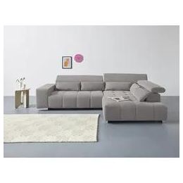 Ecksofa COTTA "Orion L-Form" Sofas Gr. B/H/T: 310cm x 70cm x 225cm, Microfaser, Ottomane rechts, grau (stone) mit Ottomane, inklusive verstellbarer Kopfstützen und 5 Nierenkissen