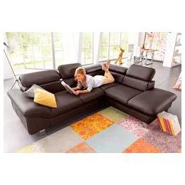 Ecksofa COTTA "Driver L-Form" Sofas Gr. B/H/T: 268 cm x 73 cm x 214 cm, Luxus-Kunstleder, Ottomane rechts, mit Kopfteilverstellung-mit Bettfunktion und Bettkasten, braun mit Kopfteilverstellung, wahlweise Bettfunktion