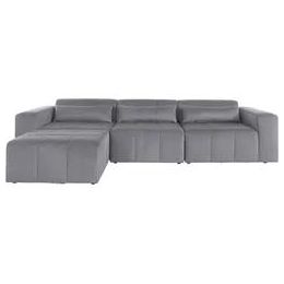 Ecksofa LeGer Home by Lena Gercke "Maileen L-Form" Sofas Gr. B/H/T: 322 cm x 74 cm x 155 cm, Luxus-Microfaser weich, Recamiere links, silberfarben (silber) Modulsofa, bestehend aus 4 Modulen, Farben mixbar