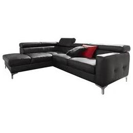 Ecksofa COTTA "Sammy L-Form" Sofas Gr. B/H/T: 239cm x 74cm x 207cm, Luxus-Kunstleder, Ottomane links, mit Bettfunktion-mit Kopfteilverstellung, schwarz inklusive Kopfstützen-Höhenverstellung, wahlweise mit Bettfunktion