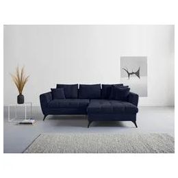 Ecksofa Inosign "Lörby L-Form" Sofas Gr. B/H/T: 246cm x 90cm x 170cm, Struktur weich, Recamiere rechts, Struktur weich, blau (dunkelblau) auch mit Aqua clean-Bezug, feine Steppung im Sitzbereich, lose Kissen