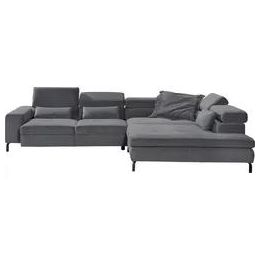 Ecksofa Gallery M BRANDED BY MUSTERRING "Felicia Due L-Form" Sofas Gr. B/H/T: 312cm x 82cm x 218cm, Flachgewebe FLORIS, Longchair rechts, ohne Sitzvorzug, grau Wahlweise mit Sitzvorzug, inkl. Kopfteilverstellung, Sitzhöhe 43 cm