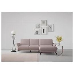 Sit & More Ecksofa SIT & MORE "Fashion L-Form" Sofas Gr. B/H/T: 253cm x 84cm x 165cm, Chenille, Recamiere rechts, mit Kopfteilverstellung-mit Vorziehsitz, motorisch-mit Metallfuesse schwarz matt, rosa (rose) wahlweise mit Kopfteilverstellung und Vorziehsitz, motorisch