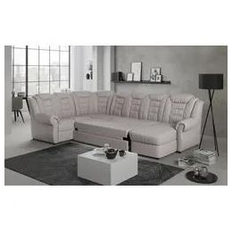 Wohnlandschaft Home Affaire "Boston U-Form" Sofas Gr. B/H/T: 333 cm x 102 cm x 216 cm, Kunstleder SOFTLUX, langer Schenkel links-Recamiere rechts-Bettfunktion rechts, Mit Bettfunktion-mit Schubkasten, beige (sand) Gemütliche Wohnlandschaft mit hoher Rückenlehne in klassischem Design