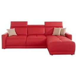 Ecksofa DOMO collection "Ava L-Form", rot, B:262cm H:84cm T:167cm, Kunstleder SOFTLUX, Struktur fein (100% Polyester), Zierkissen: Microfaser PRIMABELLE (100% Polyester), Struktur (100% Polyester), Microfaser PRIMABELLE (100% Polyester), Sofas, mit Recamiere, Federkern wahlweise mit Kopfteilverstellungen