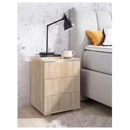 Nachtkommode Priess Sideboards Gr. B/H/T: 41cm x 54cm x 38cm, 3 St., beige (struktureichefarben hell) mit LED-Beleuchtung und Push-to-open