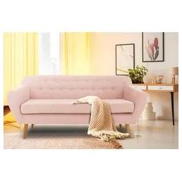 3-Sitzer Andas "Renne" Sofas Gr. B/H/T: 178cm x 78cm x 73cm, Struktur fein, rosa (rosé) mit Heftung im Rücken skandinavischem Stil