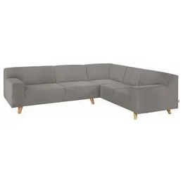 Ecksofa Tom Tailor HOME "NORDIC PURE" Sofas Gr. B/H/T: 269cm x 77cm x 226cm, Samtstoff STC, langer Schenkel links, grau (basalt stc 9) im Retrolook, Füße Buche natur