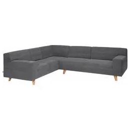 Ecksofa Tom Tailor HOME "NORDIC PURE" Sofas Gr. B/H/T: 269cm x 77cm x 226cm, Vintage Webstoff TUS, langer Schenkel rechts, grau (soft graphite tus 9) im Retrolook, Füße Buche natur