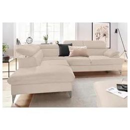 Ecksofa COTTA "Caluso L-Form" Sofas Gr. B/H/T: 256cm x 74cm x 208cm, Microfaser PRIMABELLE, Ottomane links, mit Bettfunktion-mit Bettkasten-mit Kopfteilverstellung, beige inklusive Kopfteilverstellung, wahlweise mit Bettfunktion