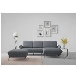 Sit & More Ecksofa SIT & MORE "Fashion L-Form" Sofas Gr. B/H/T: 253cm x 84cm x 165cm, Chenille, Recamiere rechts, mit Kopfteilverstellung-mit Vorziehsitz, motorisch-mit Metallfuesse Nickel satiniert, blau (blaugrau) wahlweise mit Kopfteilverstellung, Vorziehsitz, motorisch, Nickelfüße