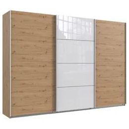 Schwebetürenschrank wimex "Norderstedt" Schränke Gr. B/H/T: 313cm x 236cm x 64cm, 3 St., weiß (artisan eiche nachbildung/ glas weiß) INKLUSIVE 2 Stoffboxen und zusätzliche Einlegeböden, mit Glastür