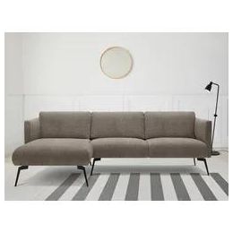 Ecksofa Andas "Horna, L-Form" Sofas Gr. B/H/T: 241cm x 84cm x 146cm, Struktur, Recamiere links, braun (hellbraun) mit schwarzen Metallbeinen