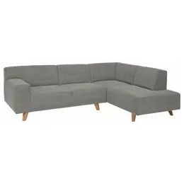 Ecksofa Tom Tailor HOME "NORDIC PURE" Sofas Gr. B/H/T: 249cm x 77cm x 181cm, Samtstoff STC, Ottomane rechts, grau (basalt stc 9) mit Ottomane, im Retrolook, Füße Buche natur