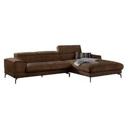 Ecksofa W.Schillig "piedroo" Sofas Gr. B/H/T: 303cm x 70cm x 193cm, Stoff S37, Longchair rechts, mit Kopfteilverstellung-mit motorischer Sitztiefenverstellung, braun (chocolate s37) Kopfteilverstellung, wahlweise mit Sitztiefenverstellung, Breite 303cm