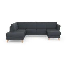 Sit & More Wohnlandschaft SIT&MORE "Visby U-Form" Sofas Gr. B/H/T: 303 cm x 87 cm x 213 cm, Soft clean, Ottomane links, mit Bettfunktion-mit Stauraum, grau (dunkelgrau) wahlweise mit Bettfunktion und Stauraum, frei im Raum stellbar