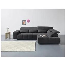 Ecksofa COTTA "Orion L-Form" Sofas Gr. B/H/T: 310cm x 70cm x 225cm, Luxus-Microfaser, Ottomane rechts, schwarz mit Ottomane, inklusive verstellbarer Kopfstützen und 5 Nierenkissen