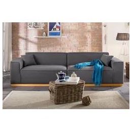 3-Sitzer Home Affaire "Terry" Sofas Gr. B/H/T: 278cm x 75cm x 89cm, Struktur fein, Inklusive 2 Zierkissen, grau (anthrazit) mit offener Kedernaht und Holzuntergestell