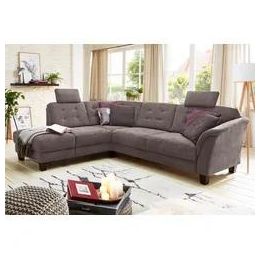 Ecksofa Home Affaire "Trondheim L-Form", grau (taupe), B:260cm H:89cm T:214cm, Struktur fein (100% Polyester), Flachgewebe (100% Polyester), Luxus-Microfaser (90% Polyester, 10% Polyamid), Sofas, mit Federkern und Knopfheftung im Rücken, Füße Buche dunkel