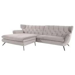 Ecksofa 3C Candy "Beatrice L-Form" Sofas Gr. B/H/T: 300cm x 94cm x 175cm, Samtoptik, Recamiere links, rosa (altrosa) mit Rückensteppung im Rautenmuster