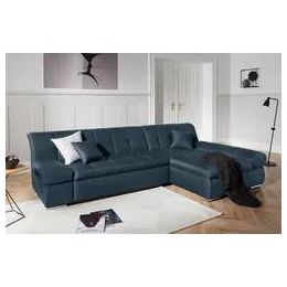 Ecksofa DOMO collection "Mona L-Form" Sofas Gr. B/H/T: 297cm x 80cm x 173cm, Struktur fein, Recamiere rechts, mit Bettfunktion-mit Armlehnenfunktion, blau (dunkelblau) wahlweise mit Bettfunktion