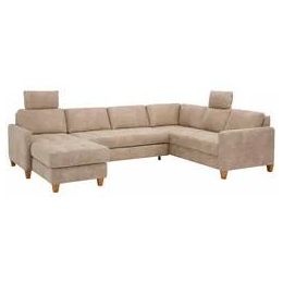 Wohnlandschaft Home Affaire "Earl U-Form" Sofas Gr. B/H/T: 292 cm x 80 cm x 204 cm, Luxus-Microfaser Lederoptik, Recamiere links, mit Bettfunktion, beige wahlweise auch mit Bettfunktion oder Bettkasten