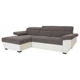 Ecksofa COTTA "Speedway L-Form" Sofas Gr. B/H/T: 265cm x 79cm x 102cm, Kunstleder SOFTLUX-Struktur, Recamiere links, ohne Bettfunktion-ohne Bettkasten-mit Kopfteilverstellung, grau (weiß/grau) inklusive Kopfteilverstellung, wahlweise mit Bettfunktion + Bettkasten