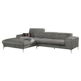 Ecksofa W.Schillig "piedroo" Sofas Gr. B/H/T: 303cm x 70cm x 193cm, Chenille-Flachgewebe R66, Longchair links, mit Kopfteilverstellung-ohne Sitztiefenverstellung, grau (grey r66) Kopfteilverstellung, wahlweise mit Sitztiefenverstellung, Breite 303cm