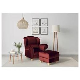 Ohrensessel Home Affaire "Queenie Ohrenseesel" Sessel Gr. Samtvelours VELVET, B/H/T: 117 cm x 111 cm x 94 cm, rot (bordeaux) mit softem, weichem Sitzkomfort und zeitlosem Design