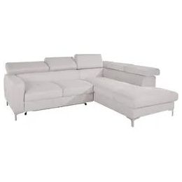 Ecksofa COTTA "Sammy L-Form" Sofas Gr. B/H/T: 242cm x 74cm x 207cm, Struktur, Ottomane rechts, mit Bettfunktion-mit Bettkasten-mit Kopfteilverstellung, grau (argent) inklusive Kopfteilverstellung, wahlweise mit Bettfunktion