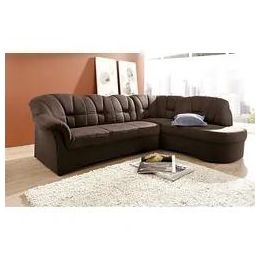 Ecksofa DOMO collection "Papenburg L-Form" Sofas Gr. B/H/T: 241cm x 84cm x 178cm, Luxus-Microfaser, Ottomane rechts, ohne Bettfunktion, braun (schoko) mit Ottomane, wahlweise Bettfunktion