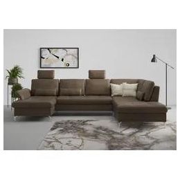 Wohnlandschaft Inosign "Palm Beach U-Form", braun, B:347cm H:89cm T:224cm, 100%Polyester, Sofas, Federkern, mit Sitztiefenverstellung, wahlweise mit Bettfunktion