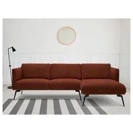 Ecksofa Andas "Horna, L-Form" Sofas Gr. B/H/T: 241cm x 84cm x 146cm, Struktur, Recamiere rechts, braun mit schwarzen Metallbeinen