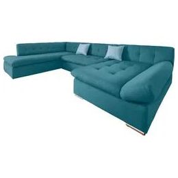 Wohnlandschaft Trendmanufaktur "Reggae II, U-Form" Sofas Gr. B/H/T: 298cm x 78cm x 206cm, Luxus-Microfaser, Recamiere rechts, mit Bettfunktion, blau (petrol) wahlweise mit Bettfunktion