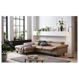 Ecksofa Home Affaire "Pilot L-Form" Sofas Gr. B/H/T: 268cm x 73cm x 108cm, NaturLEDER, Recamiere links, mit Kopfteilverstellung-mit Bettkasten-mit Bettfunktion, braun (cappuccino) wahlweise mit Bettfunktion und Bettkasten