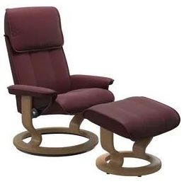 Relaxsessel stressless "Admiral", rot (bordeaux batick), B:78cm H:98cm T:73cm, Leder BATICK: BATICK ist ein leicht korrigiertes, durchgefärbtes und genarbtes Möbelleder, bei dem die meisten Unebenheiten und Spuren in der Regel entfernt wurden., Sessel, mit Classic Base, Größe M & L, Gestell Eiche