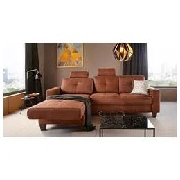 Ecksofa Places of Style "Varese L-Form" Sofas Gr. B/H/T: 251cm x 91cm x 164cm, Luxus-Microfaser Vintageoptik, Recamiere links, mit Vorziehfunktion-mit Bettkasten-mit Relaxfunktion, braun (cognac) Recamiere wahlweise mit elektrischer Relaxfunktion, 2-Sitzer-Element