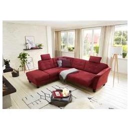 Ecksofa Home Affaire "Trondheim L-Form", lila (chianti), B:260cm H:89cm T:214cm, Struktur fein (100% Polyester), Flachgewebe (100% Polyester), Luxus-Microfaser (90% Polyester, 10% Polyamid), Sofas, mit Federkern und Knopfheftung im Rücken, Füße Buche dunkel