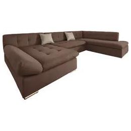 Wohnlandschaft Trendmanufaktur "Reggae II, U-Form" Sofas Gr. B/H/T: 298cm x 78cm x 206cm, Luxus-Microfaser, Recamiere links, mit Bettfunktion, braun wahlweise mit Bettfunktion