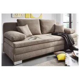 Jockenhöfer Schlafsofa JOCKENHÖFER GRUPPE "Lindau" Sofas Gr. B/H/T: 203 cm x 85 cm x 106 cm, Luxus-Microfaser, beige (greige) inklusive Bettkasten und loser Kissen,mit Kaltschaumtopper