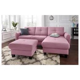 Sit & More Ecksofa SIT & MORE "Varese L-Form" Sofas Gr. B/H/T: 253cm x 91cm x 167cm, Struktur fein, Recamiere rechts, mit Bettfunktion-mit Stauraum, rosa (altrosa) mit Federkern, wahlweise Bettfunktion und Stauraum