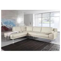 Ecksofa Places of Style "Lisa L-Form" Sofas Gr. B/H/T: 255cm x 86cm x 215cm, NaturLEDER, Ottomane links, beige (creme) mit Chrom Füßen