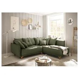 Ecksofa ED EXCITING DESIGN "Pamplona L-Form" Sofas Gr. B/H/T: 244cm x 91cm x 212cm, Webstoff, Ottomane beidseitig montierbar, grün (grün/denver 15 green/zierkissen lapit 77 green) mit Bettfunktion, Bettkasten, Rücken- und Zierkissen, frei im Raum